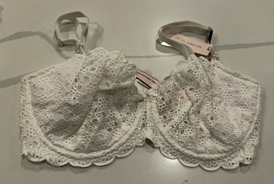 Victoria’s Secret DREAM ANGELS Balconette Bra White Eyelet Lace 34DD ...