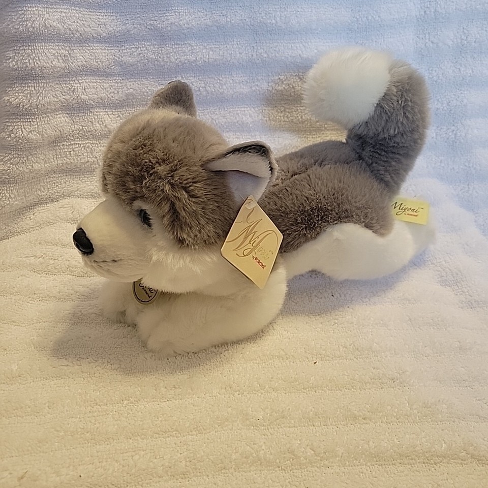 Miyoni Tots Aurora Wolf Husky Dog Plush 7 Inch Gray White Stuffed ...