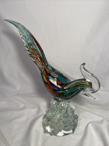 Vtg Mid-Century 11" Art Glass Multi colored Pheasant Roadrunner made in ...