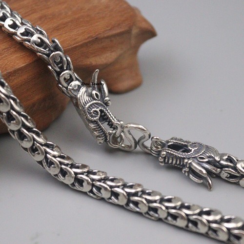 Real S925 Sterling Silver Chain 7mm Dragon FeatherLink Necklace 114g 23 ...