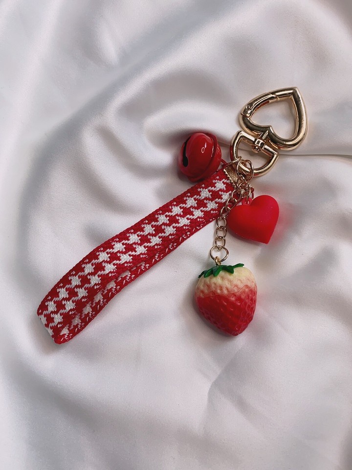 Strawberry Bag Charm Keychain car key Fob strap bell Red Gold New ...