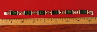 STERLING SILVER CHAIN ASIAN CHINESE THEME BRACELET 925 ART GLASS HAN ...