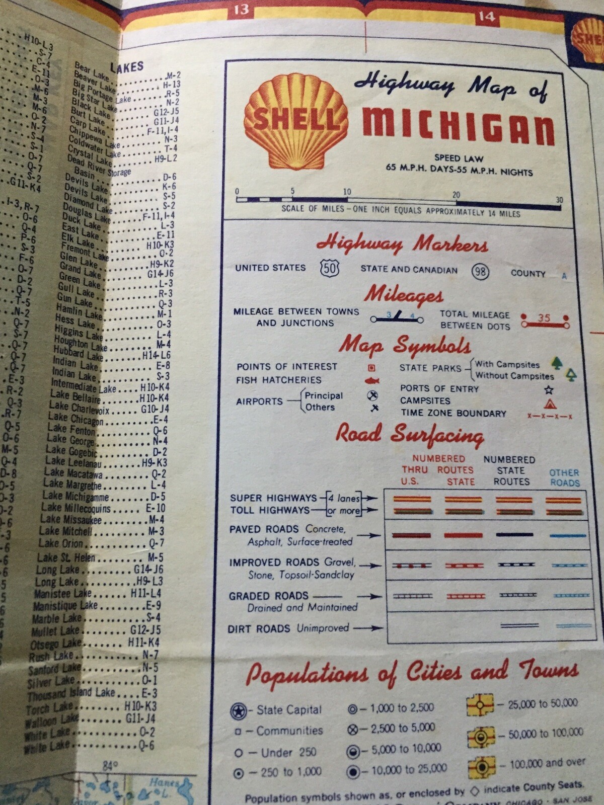 Shell Vintage 1956 Map Of Michigan Shell Gas Stations Paper Map E27 | eBay
