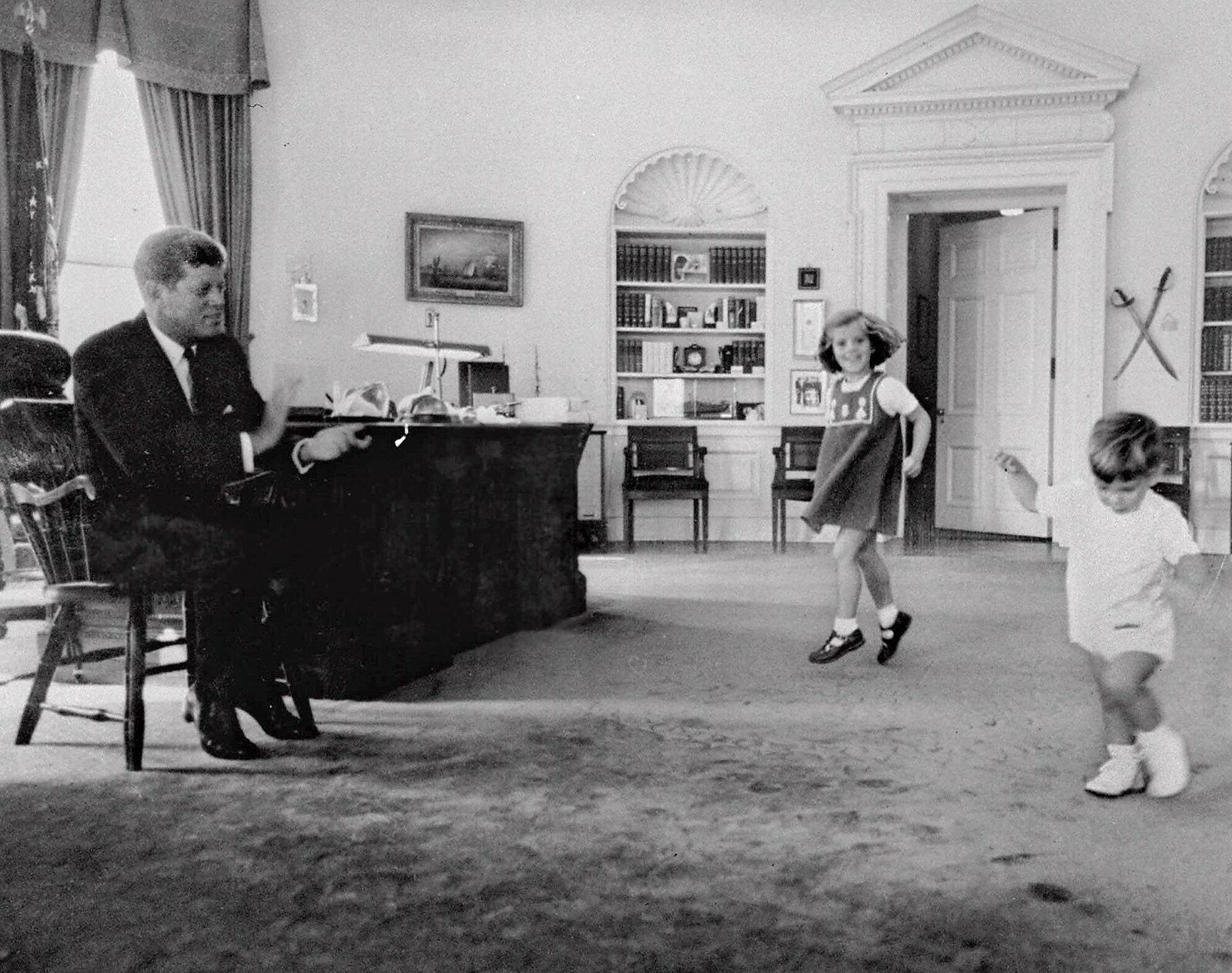 President John Kennedy JFK Oval Office w Kids Caroline & JR Photo 8" x ...