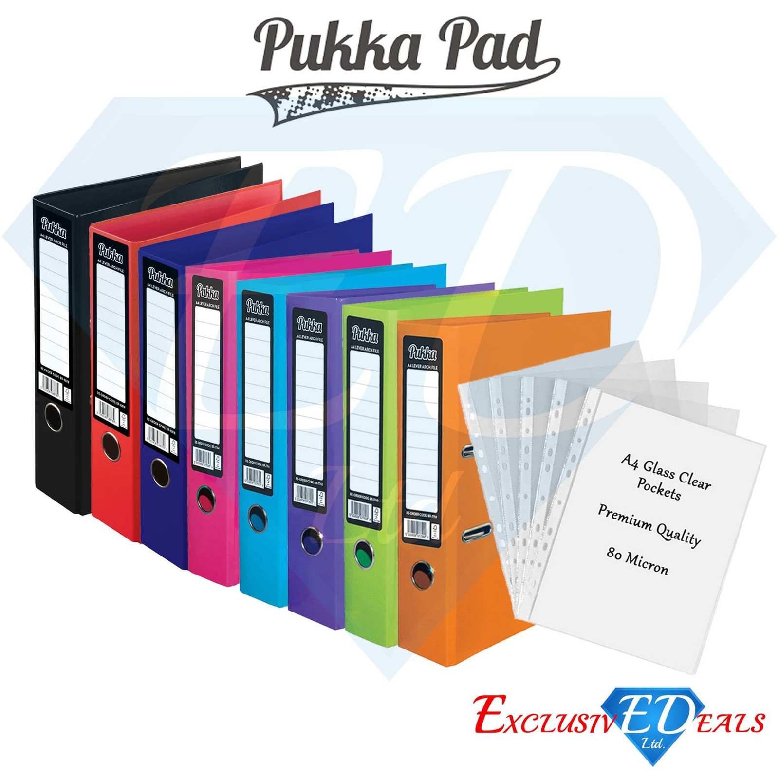 Set of 10 Pukka A4 Lever Arch Files Assorted or 100 Clear Plastic Punch ...