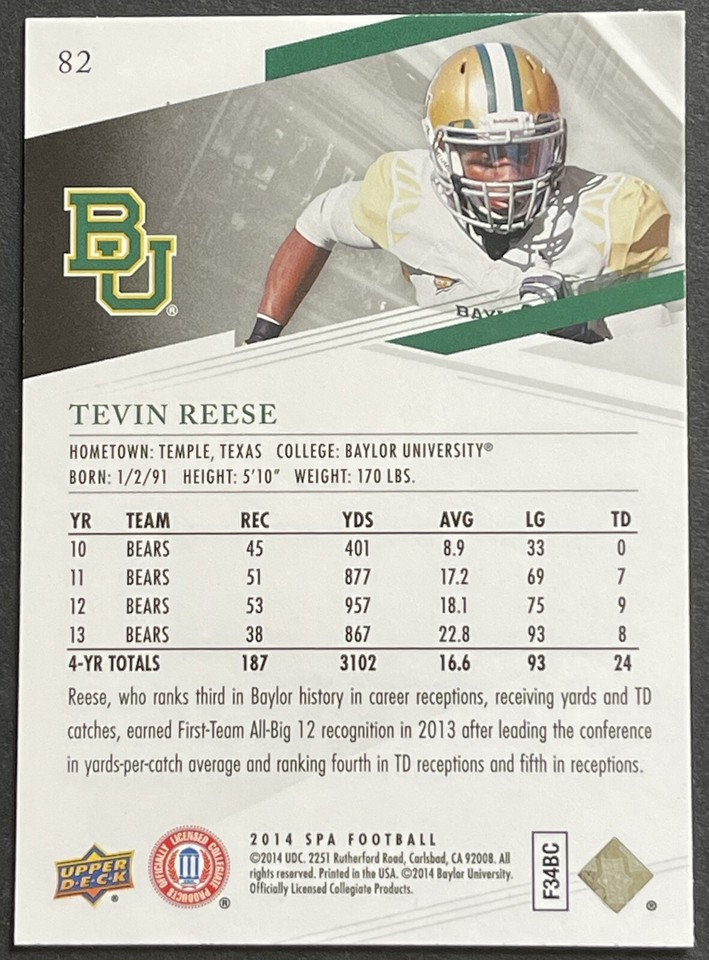 2014 SP Authentic #82 Tevin Reese Baylor Bears | eBay