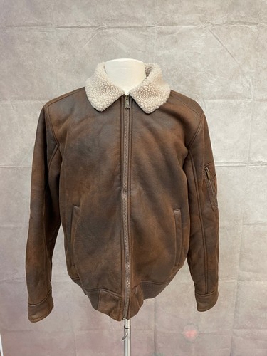 Rainforest Men's Brown Faux Leather Shearling Lined Aviator Jacket Size ...