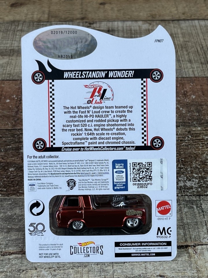 Hot Wheels RLC Redline Club 50th Hi Po Hauler Orange Spectraflame With ...
