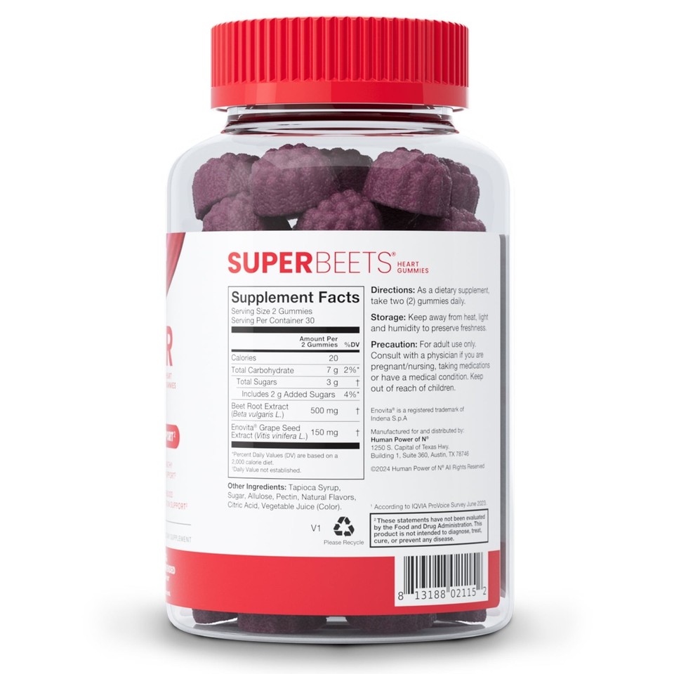 Super Beets Strawberry Heart Gummies Beetroot & Grape Seed Extract 60 ...