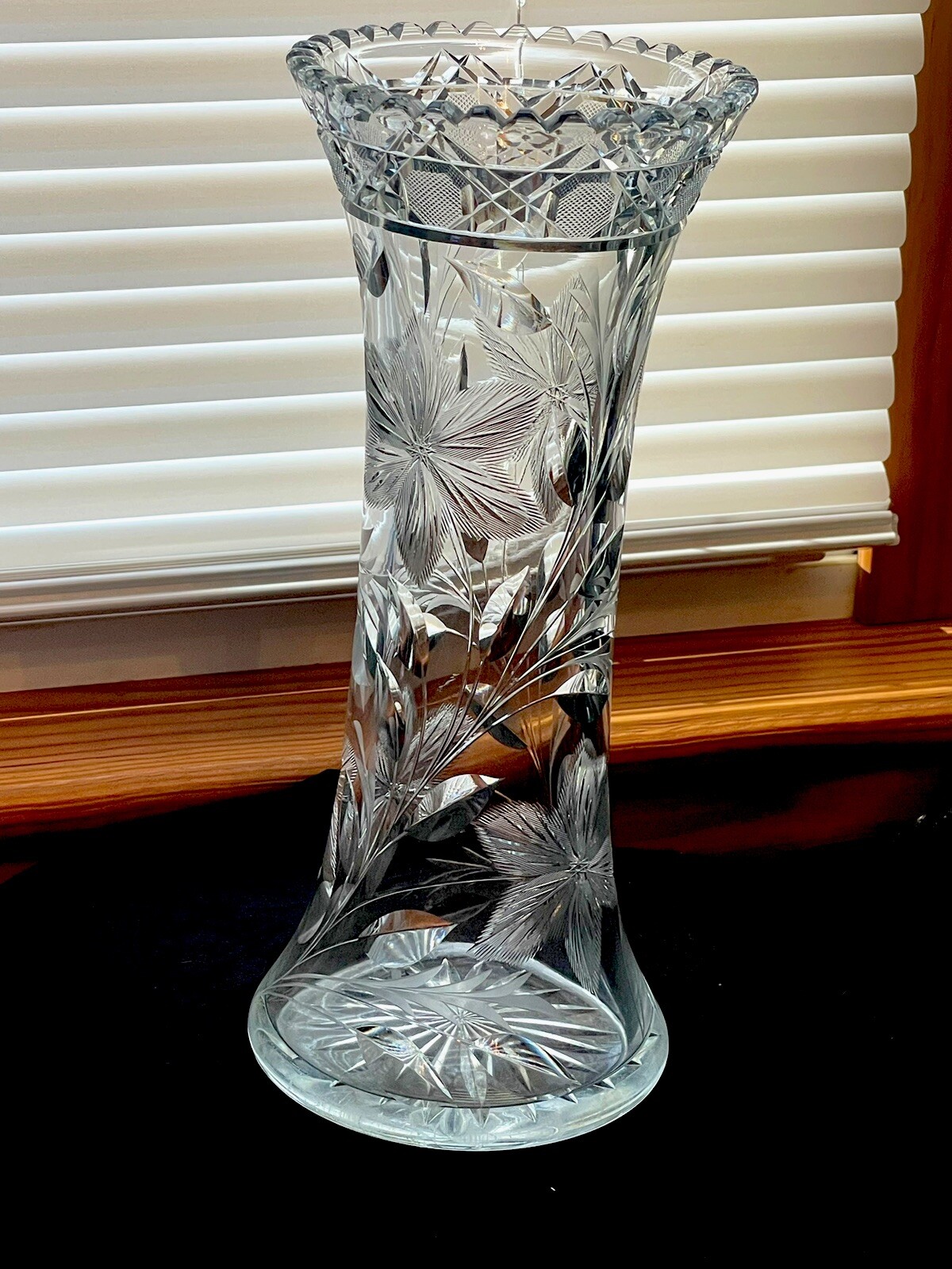 American Brilliant Floral Hobstar Cane Cut Glass Corset Vase ABP 12 ...