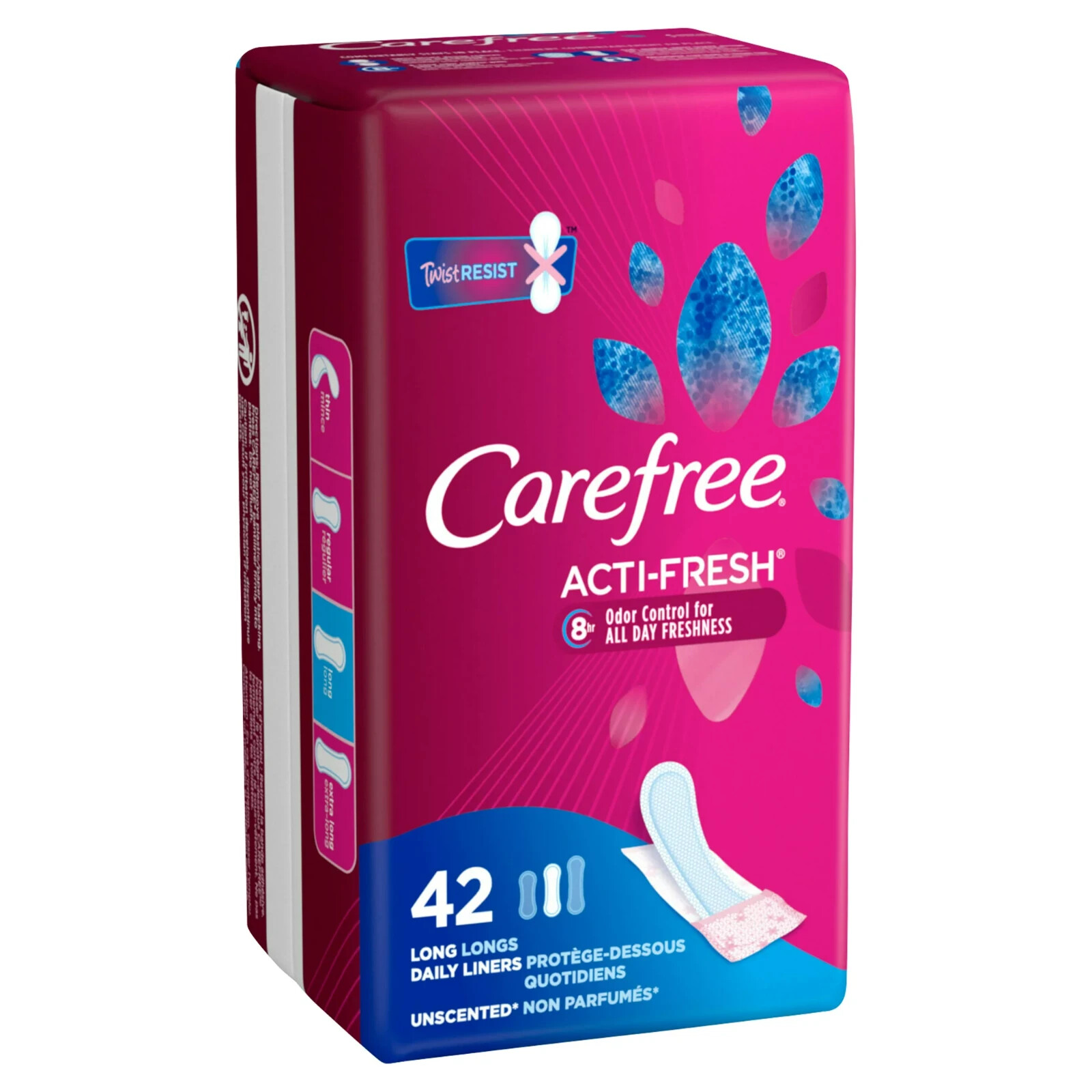 Carefree ACTi-Fresh Long Pantiliners To Go, Unscented, 42 Ct (pack of 3 ...