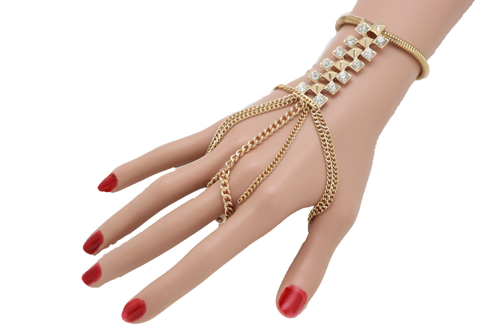Hot Women Gold Metal Hand Chain Wrist Bracelet Connected Ring Long ...