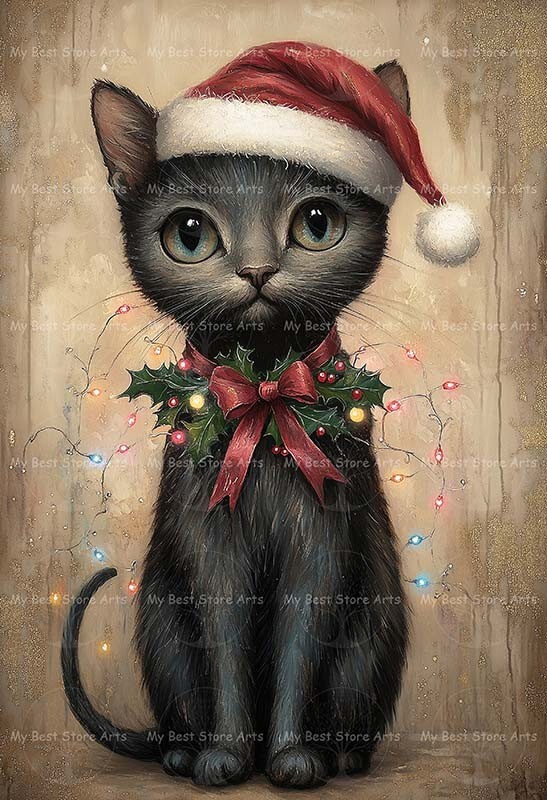 Black Cat Christmas Painting