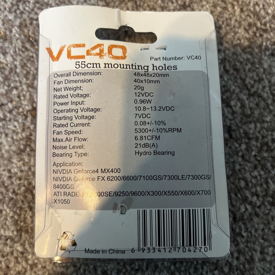 NEW Logisys VC40 40mm 2pin VGA Card Cooler fan w/ 55mm Mounting Holes ...