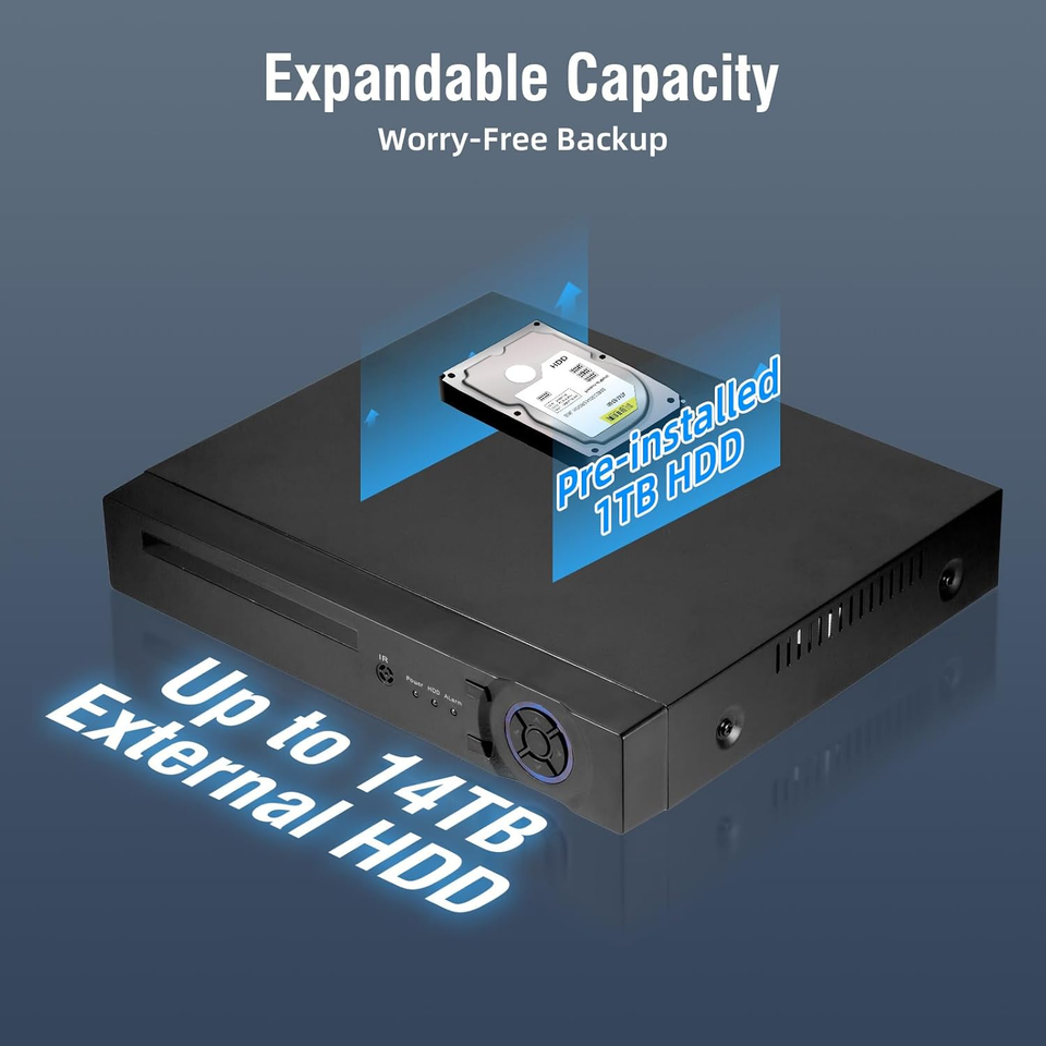 H.265+ 16 Channel 5MP Lite HD CCTV DVR w/ 1TB HDD for Security Camera ...