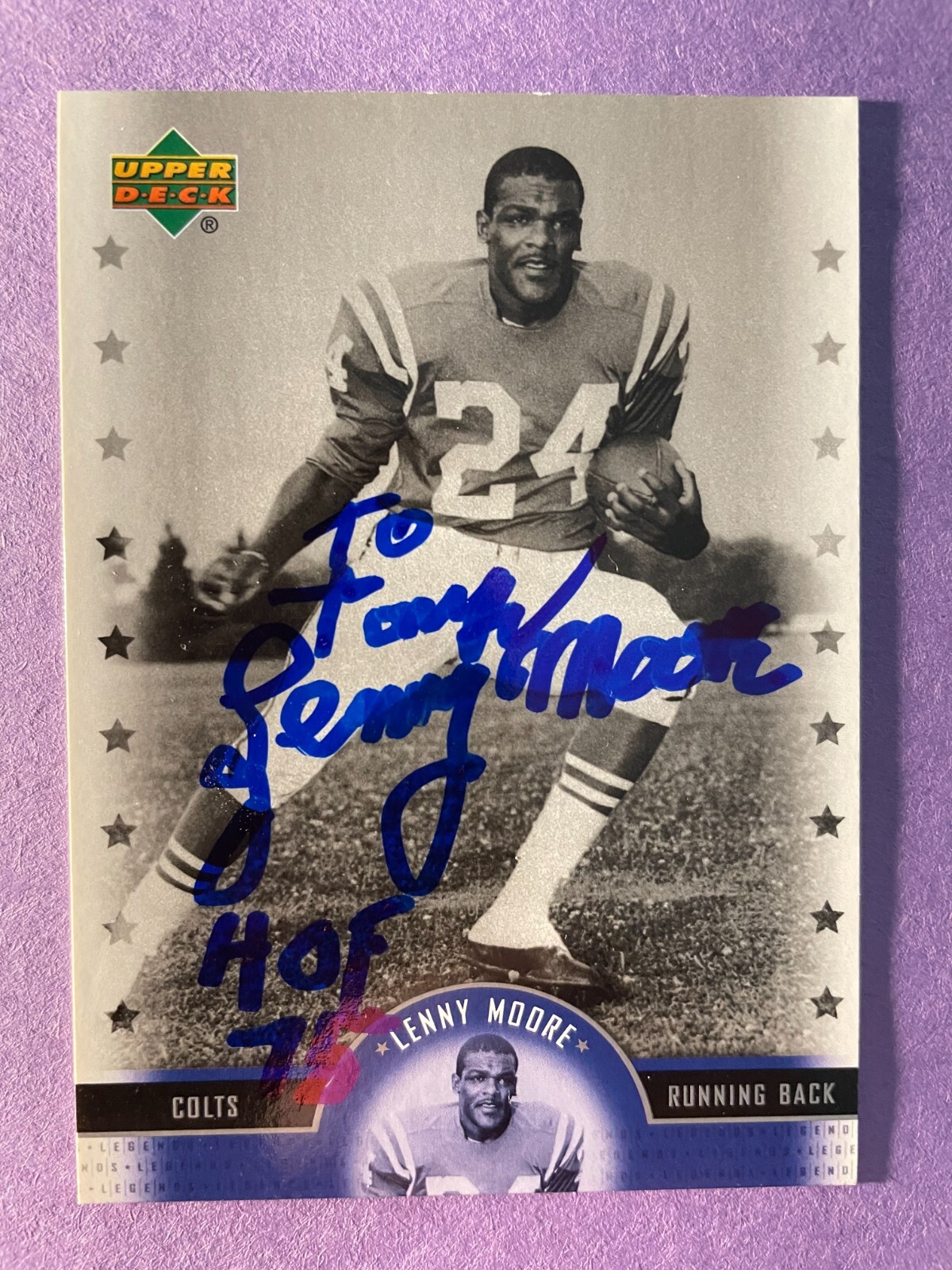 SIGNED LENNY MOORE 2005 UPPER DECK LEGENDS FOOTBALL CARD AUTOGRAPH ...