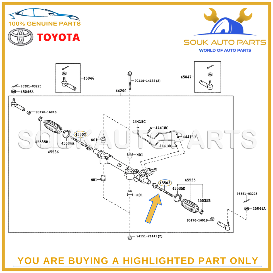 45503-60040 Genuine Toyota END SUB-ASSY, STEERING RACK 4550360040 OEM ...