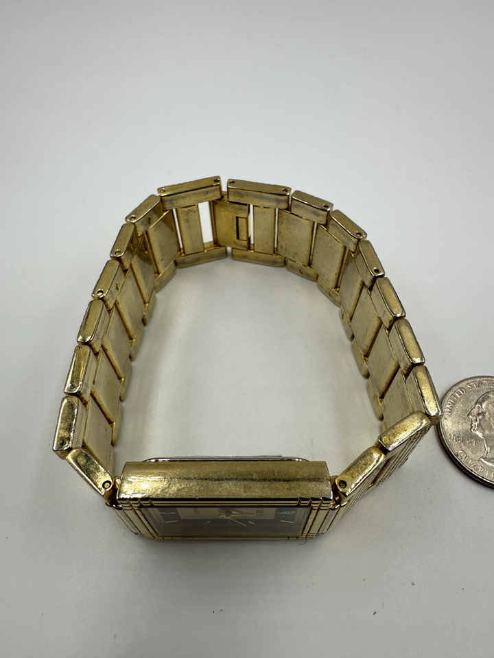 Benrus Vintage Tank Watch, Gold Tone Band w/ Stone at 12, New Battery ...