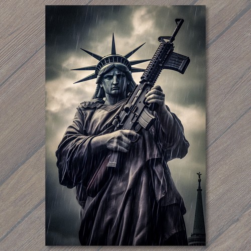4x6" 🇺🇸 Statue Of Liberty Holding Machine Gun USA Unusual Strange ...