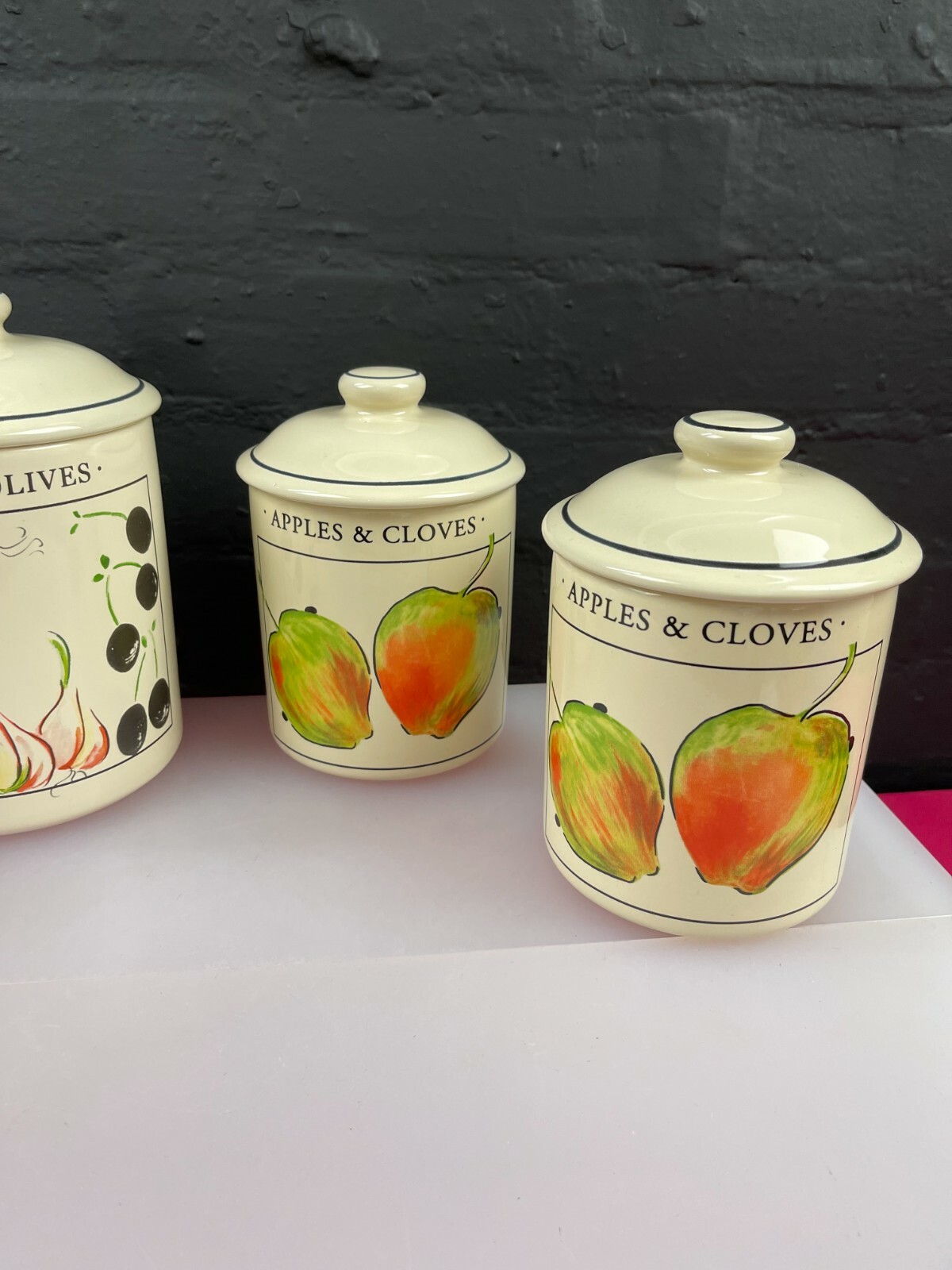 4 x Rayware Ceramic Storage Jar Tomatoes Apples Cloves Radishes Market ...