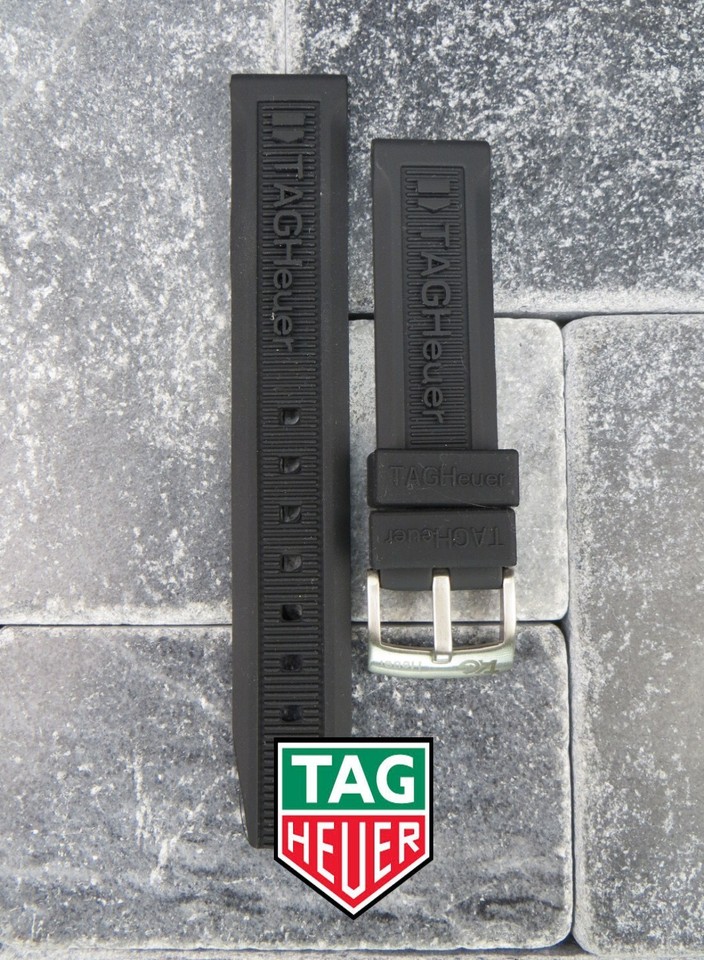 New 20 mm Authentic TAG HEUER Rubber Strap Black Diver Watch Band Tang ...