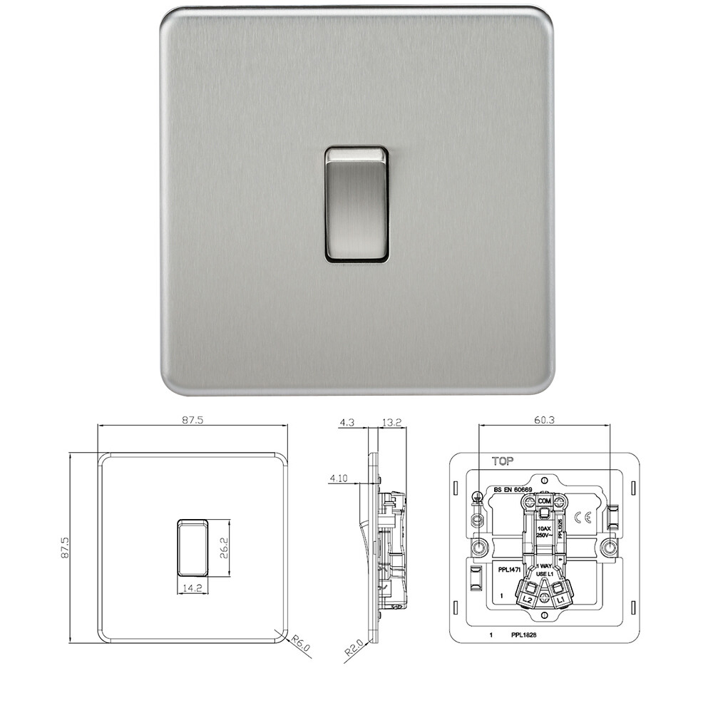 Screwless Brushed Chrome Switch Socket USB Dimmer Cooker Shaver Fuse ...