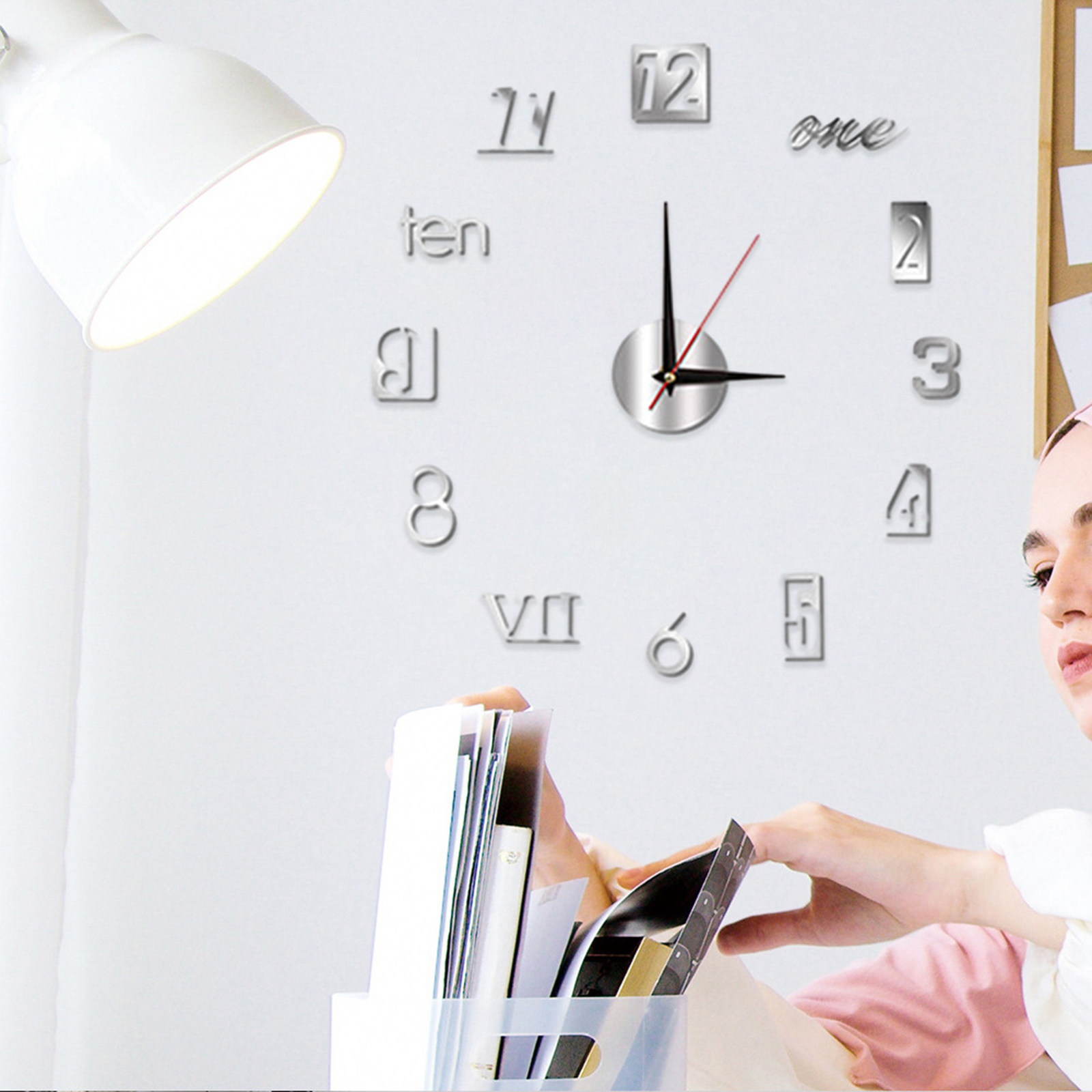 Wall Clock Decal Stereo Silent Decoration Unframed Wall Sticker Clock ...