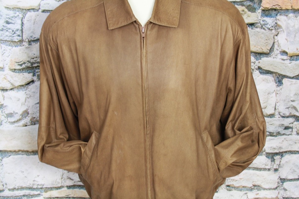 REMY Men's Leather Lambskin Jacket Bomber Zip Front Cognac Side Back ...