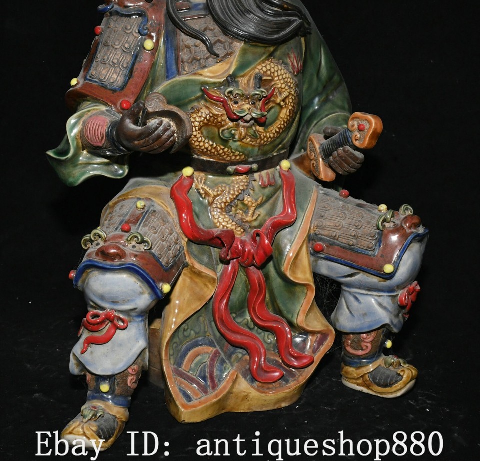 19.2''Old Chinese Wucai Porcelain Guan Gong Yu Warrior God General ...