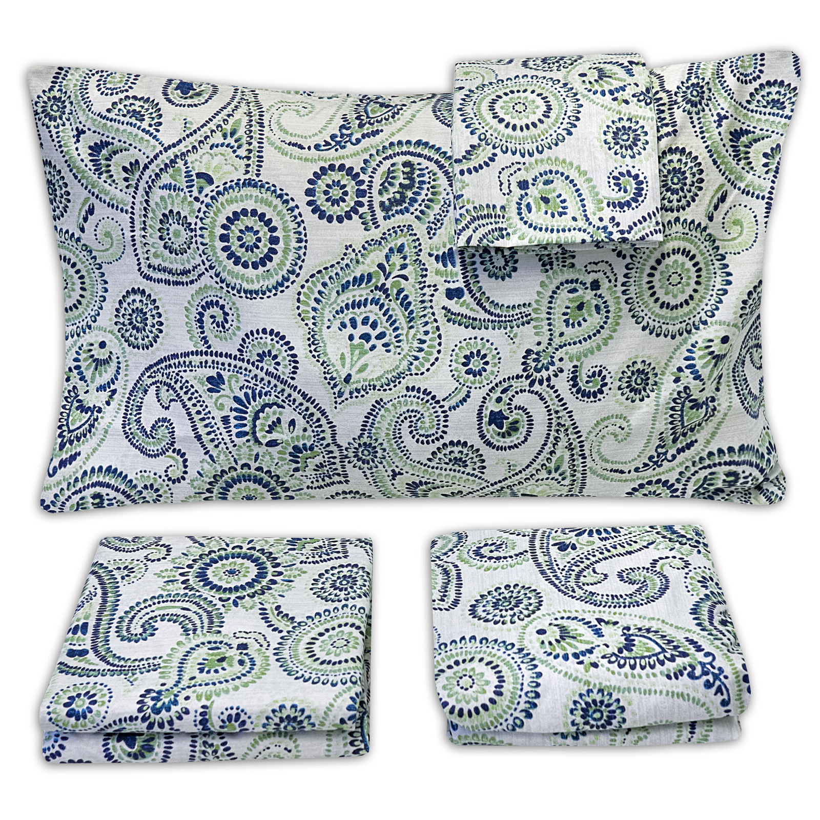 Modern Paisley Printed Blue/Green 4-Piece Microfiber Sheet Set | eBay