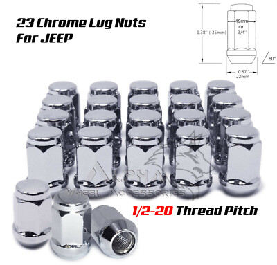 23 Chrome Jeep Lug Nuts 1/2x20 Bulge Acorn Closed End For Jeep Wrangler ...