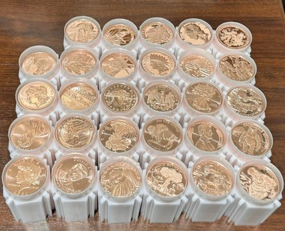 LOT OF 100 X 1 OZ 5 Patterns RANDOM COPPER ROUNDS .999 FINE COPPER ...