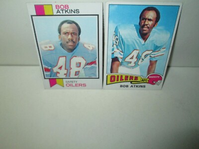LOT OF 2 BOB ATKINS 1970s Topps Cards Rookie #18 357 HOUSTON OILERS DB ...
