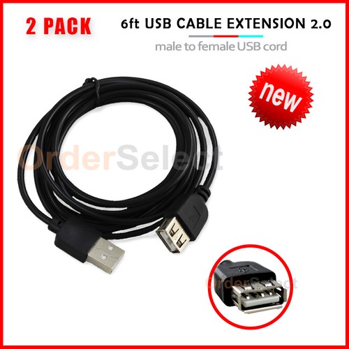 2X NEW 6FT M-F USB Extension Cable Cord for Apple iPhone / Android Cell ...