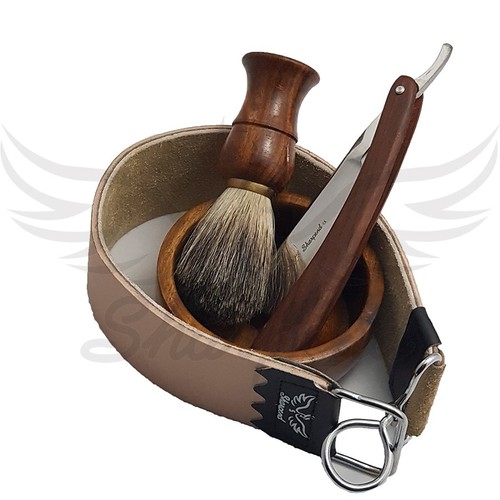 BARBER SALON STRAIGHT CUT THROAT SHAVING SET SYNTHETIC BADGER HAIR ...