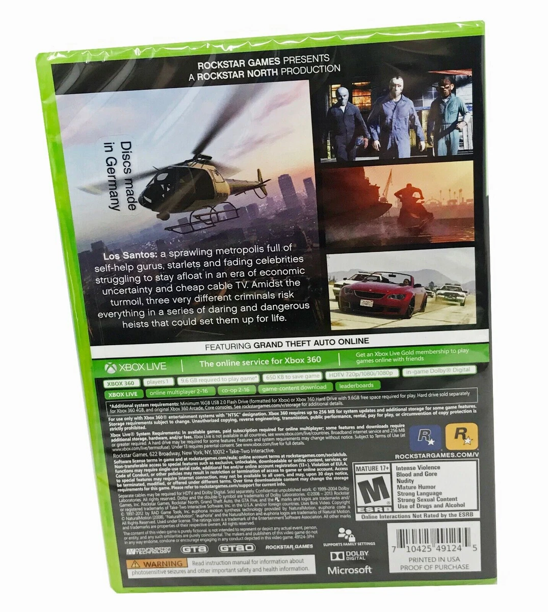 Gta 5 Xbox 360 Cover Back