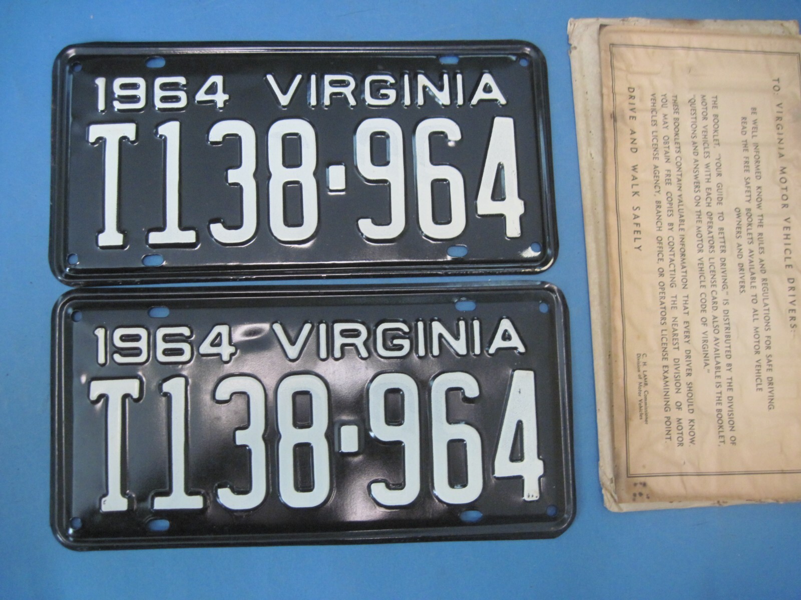 New Unused Pair 1964 Virginia License Plates DMV clear for vintage ...