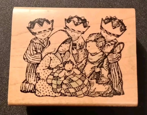 NATIVITY SCENE Mary Joseph Jesus & 3 Wise Men Wood Mounted Rubber Stamp ...