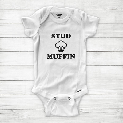 Stud Muffin Funny Food Pun Saying Cute Baby Shower Gift Newborn Infant ...