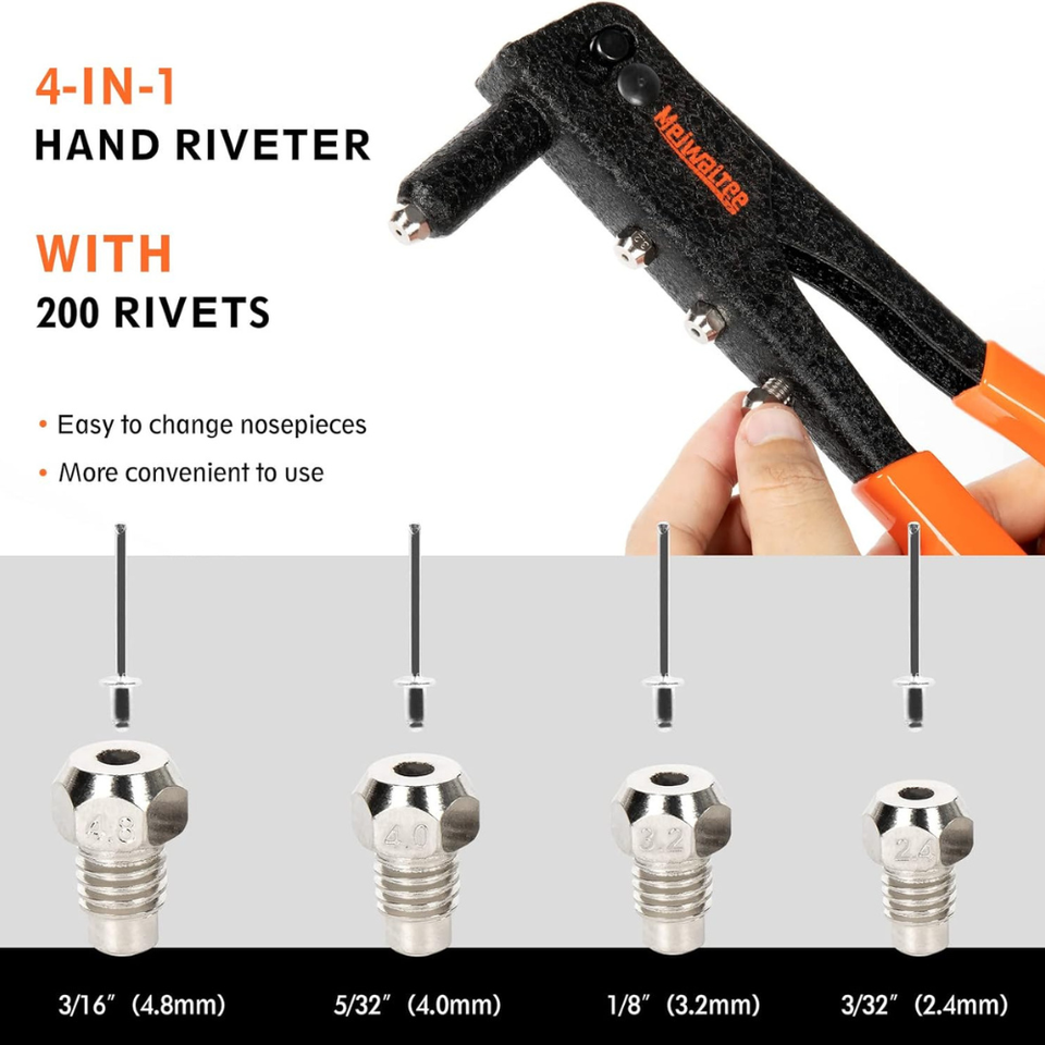 Heavy Hand Riveter Rivet Gun Professional Pop Rivet Gun Kit with 200pcs ...