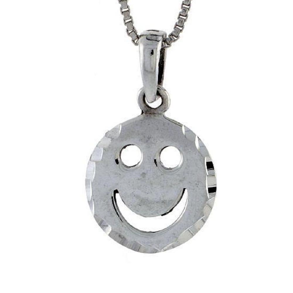 Sterling Silver Happy Face Pendant / Charm, Italian Box Chain | eBay