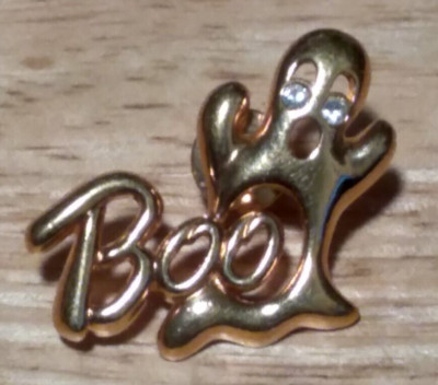 Halloween Lapel Pin Tie Tack Ghost BOO with Rhinestone Eyes | eBay