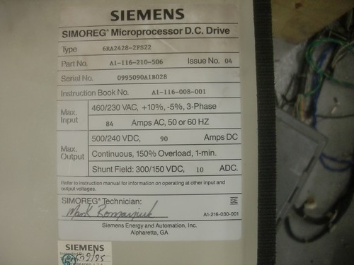 SIEMENS SIMOREG MICROPROCESSOR D.C DRIVE 6RA2428-2FS22 | eBay
