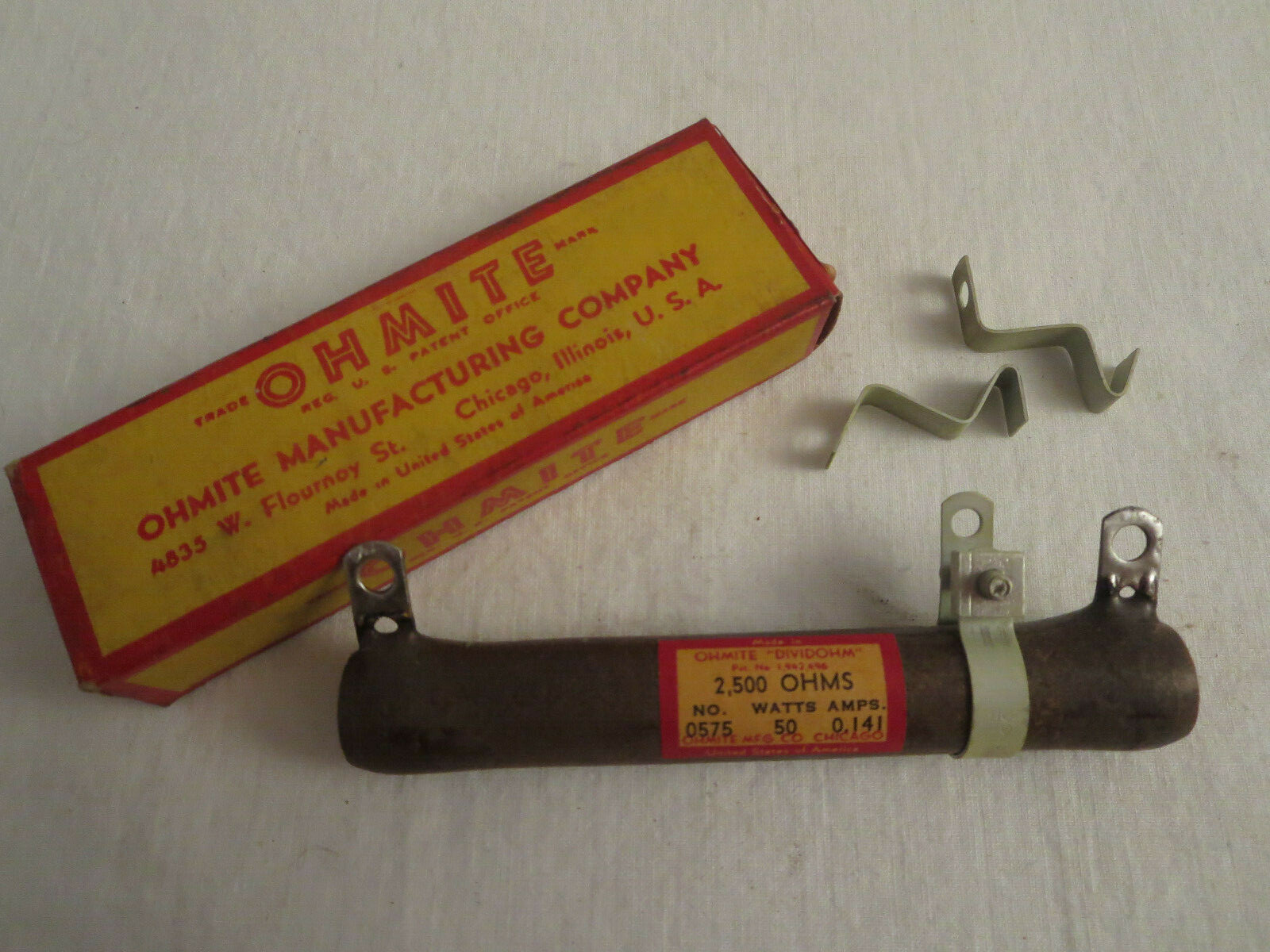 Vintage NOS OHMITE DIVIDOHM 2500 OHMS 50 WATTS .141 AMPS No0575 Ceramic ...