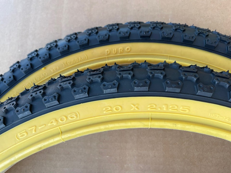 20" x 2.125 Bicycle Black/Gum Wall Tires Tubes Strips DURO Freestyle ...
