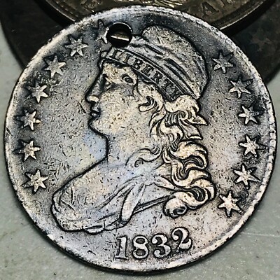 1832 Capped Bust Half Dollar 50C Ungraded Holed 90% Silver US Coin ...