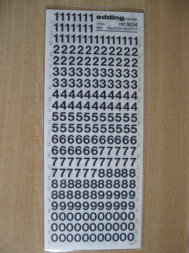 1 x Edding Transfer Numbers Helvetica Halbfett 7.5 mm 28pt Transfer ref ...