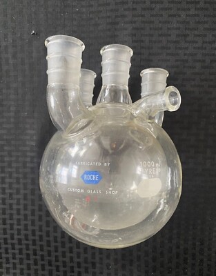 Roche Pyrex Glass 1000mL 4-Neck Round Bottom Full Jacketed Reaction ...