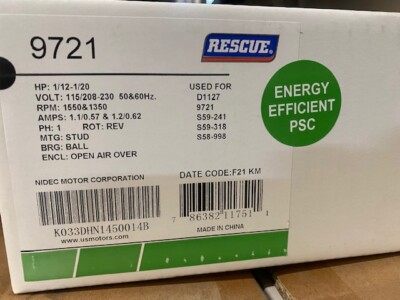 Rescue 9721 - 3.3 PSC Refrigeration Evaporator Fan Motor (NEW ...