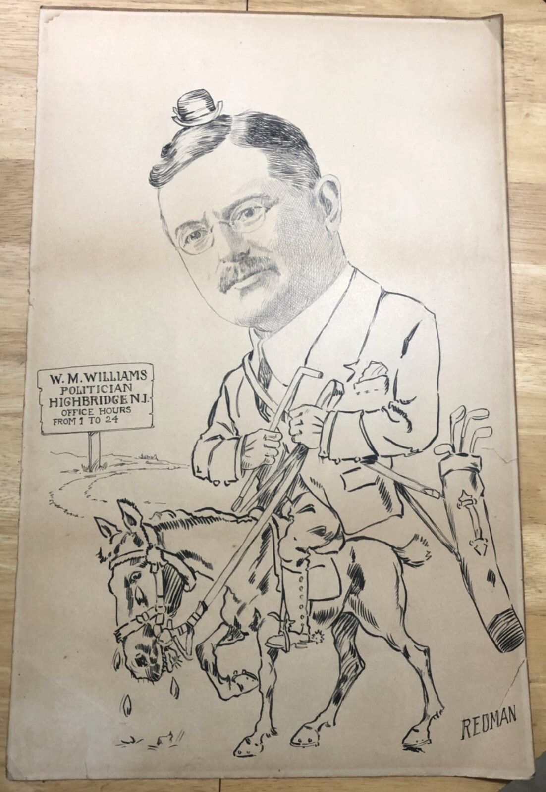 1930s REDMAN Cartoon Caricature Politician W.M. Williams High Bridge NJ ...